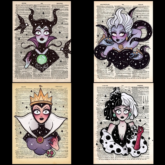 Other | Disney Villains Inspired Dictionary Book Page Art | Poshmark